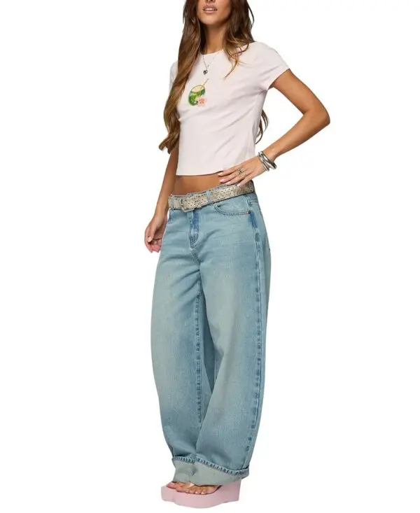 EDIKTED Coconut Beaded Cropped T-shirt