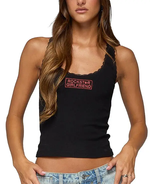 EDIKTED Rockstar Girlfriend Lacey Trimmed Tank