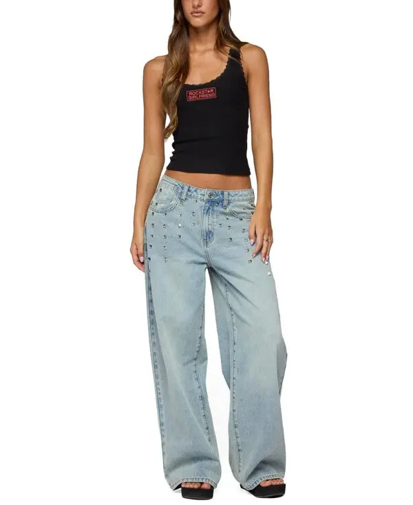 EDIKTED Rockstar Girlfriend Lacey Trimmed Tank