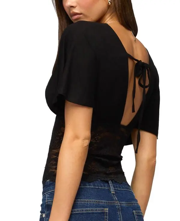 EDIKTED Jaeda Lace Flutter Plunge Top - Black