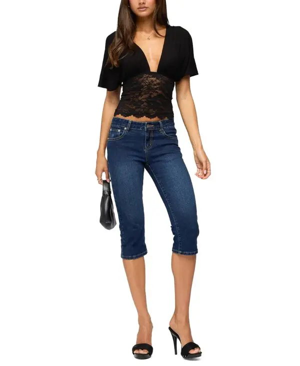 EDIKTED Jaeda Lace Flutter Plunge Top - Black