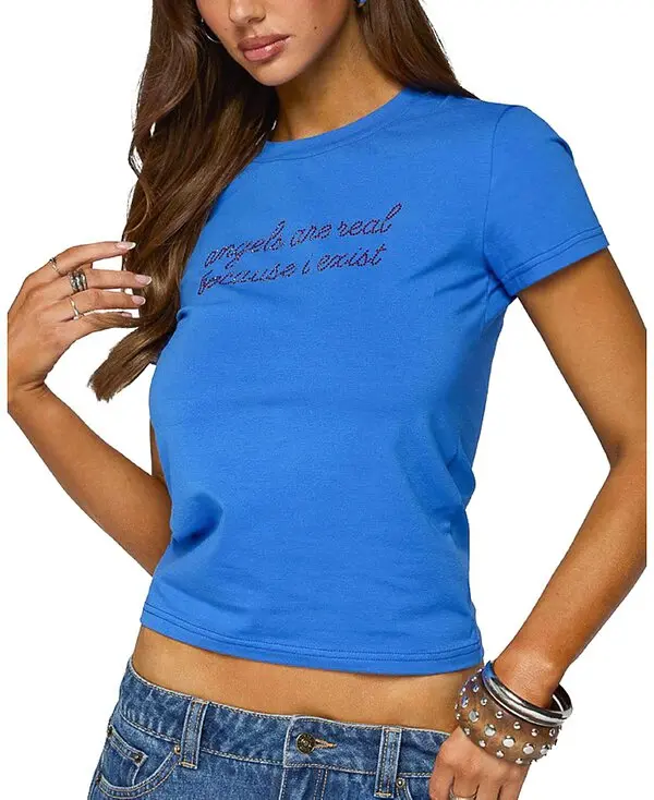 EDIKTED Angels Are Real" Graphic T-shirt - Blue