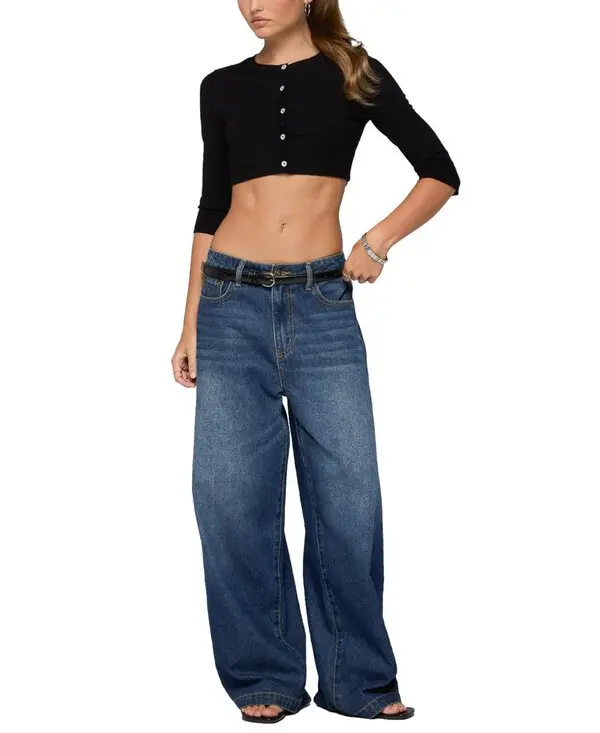 EDIKTED Gilba Button-up Knit Crop Top