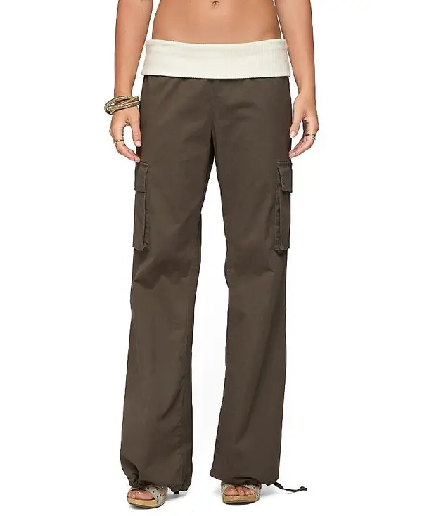 EDIKTED Jolee Contrast Ribbed Foldover Cargo Pants