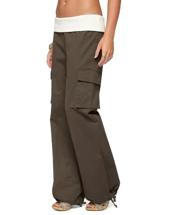 EDIKTED Jolee Contrast Ribbed Foldover Cargo Pants
