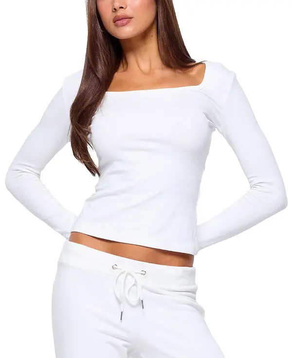 EDIKTED Flossy Ribbed Long Sleeve T-shirt - White
