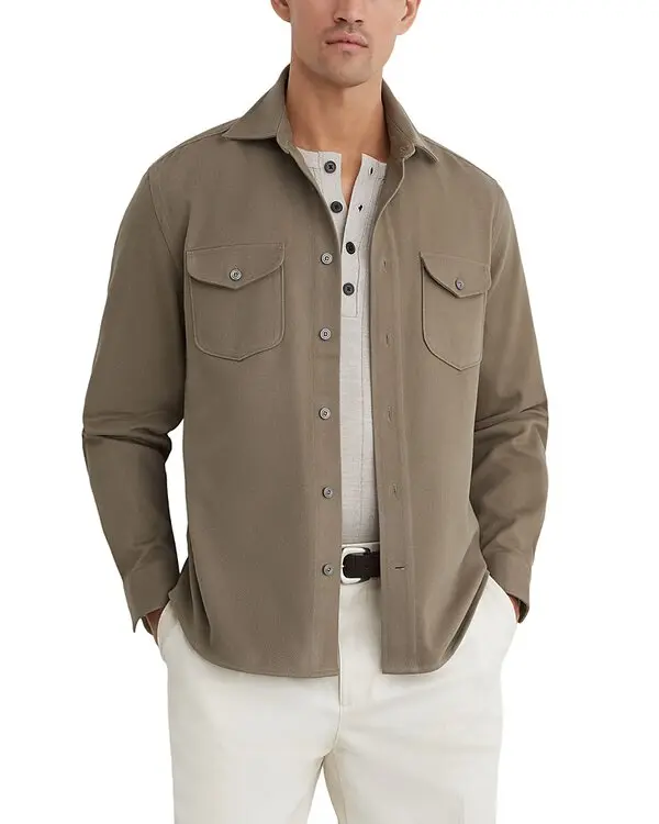 REISS Astra Cotton Twin Pocket Shirt - Soft Sage