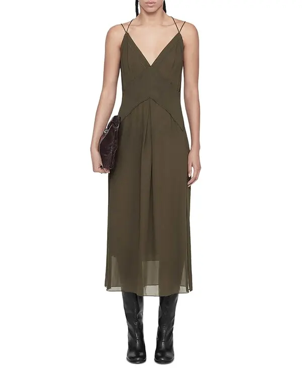 ALLSAINTS Fawn Pleated Midi Dress - Washed Khaki