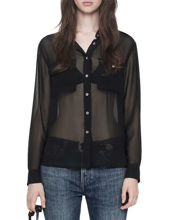 ALLSAINTS Maven Sheer Military Shirt - Sheer Black