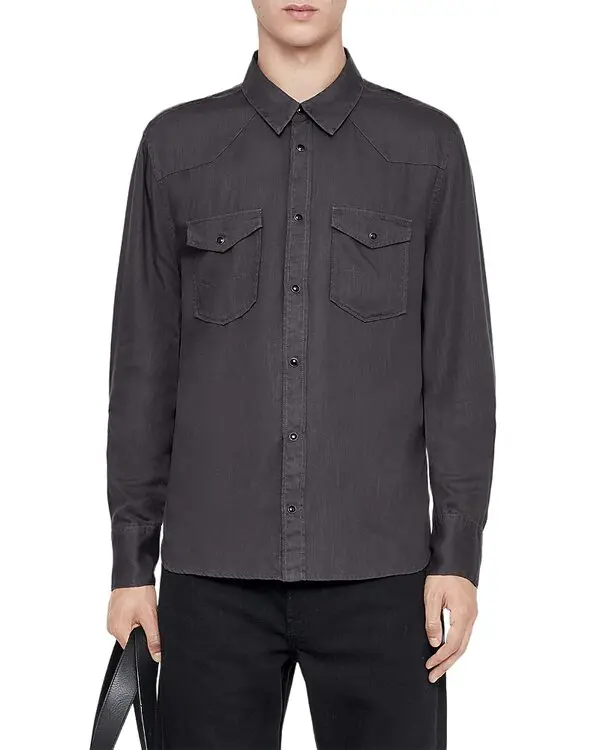ALLSAINTS Hanway Western Point Collar Pocket Shirt - Anthracite Black