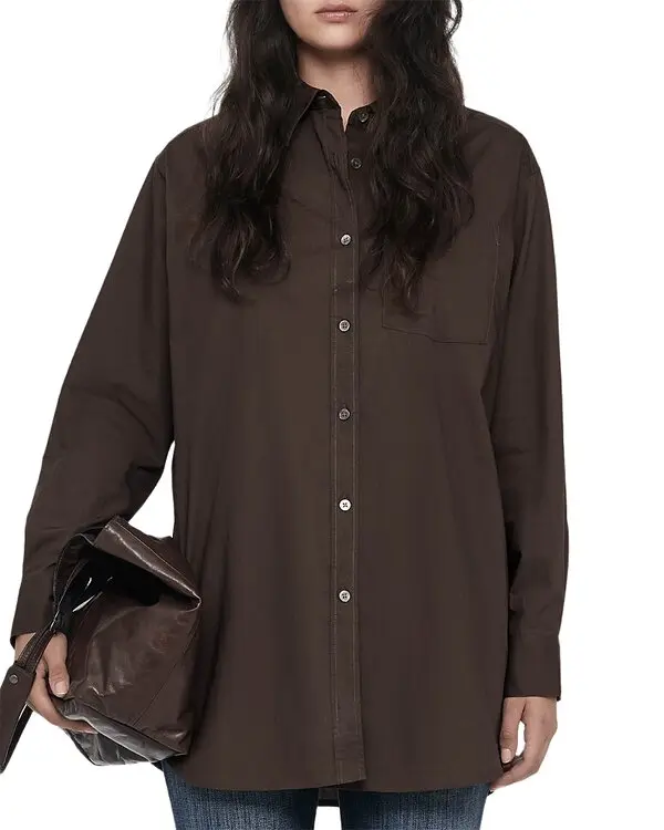 ALLSAINTS Kaia Cotton Oversized Shirt - Hazelnut Brown