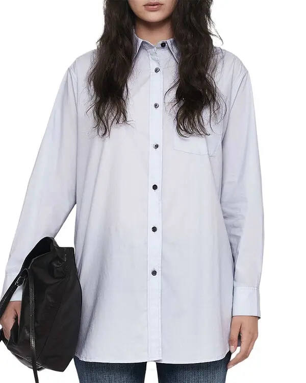 ALLSAINTS Kaia Cotton Oversized Shirt - Ice Blue