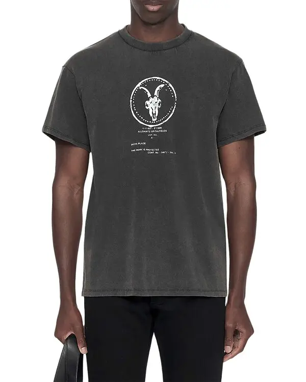 ALLSAINTS Jack's Place Ram Skull Cotton Logo T-shirt - Washed Black