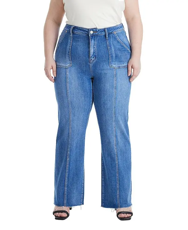 BAYEAS High Rise Straight Leg Raw Edge Denim Jeans