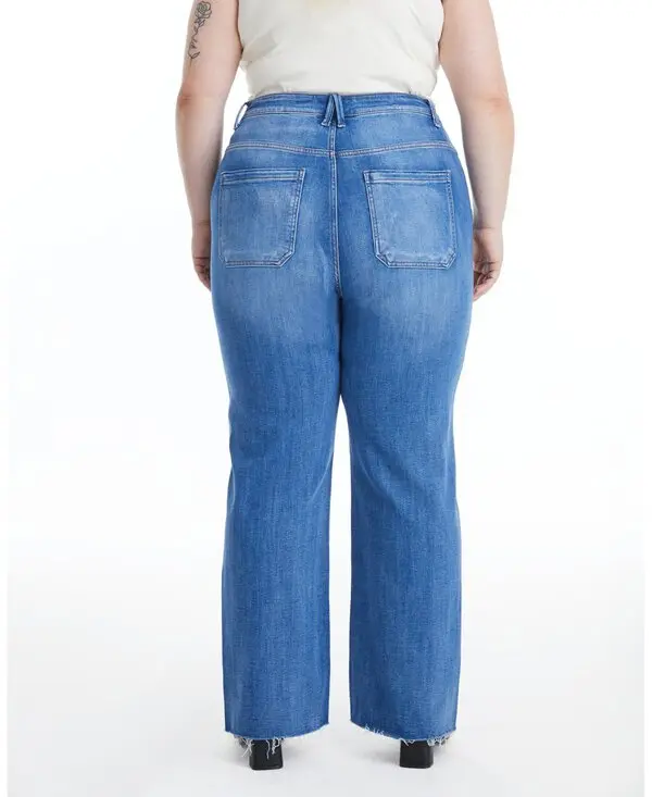 BAYEAS High Rise Straight Leg Raw Edge Denim Jeans