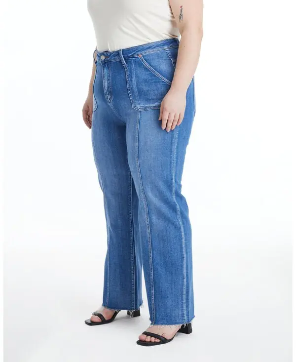 BAYEAS High Rise Straight Leg Raw Edge Denim Jeans