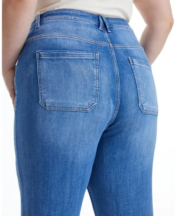 BAYEAS High Rise Straight Leg Raw Edge Denim Jeans