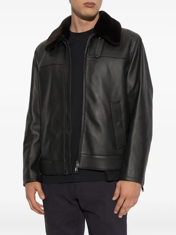 Brioni Leather Jacket With Fur Collar
