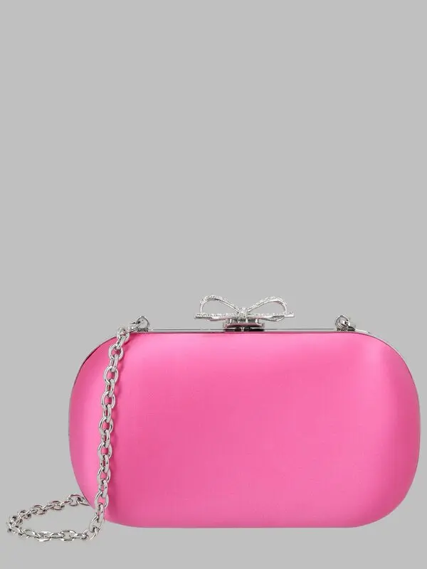 SELF-PORTRAIT Clutch In Satin With Bow Detail - Pink