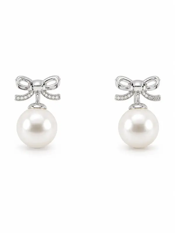 SELF-PORTRAIT Crystal And Pearl Bow Earrings - Silver