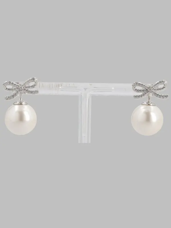 SELF-PORTRAIT Crystal And Pearl Bow Earrings - Silver