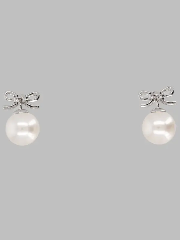 SELF-PORTRAIT Crystal And Pearl Bow Earrings - Silver