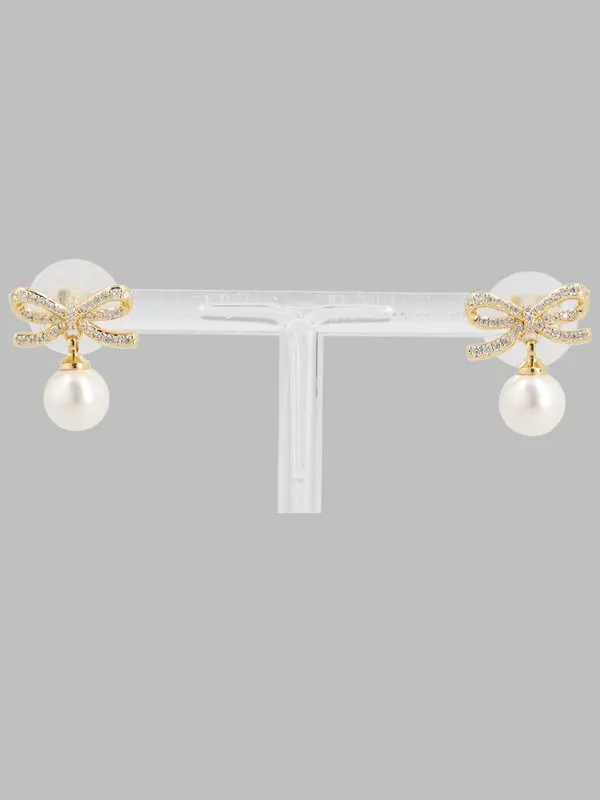 SELF-PORTRAIT Crystal Bow And Pearl Drop Earrings - Gold