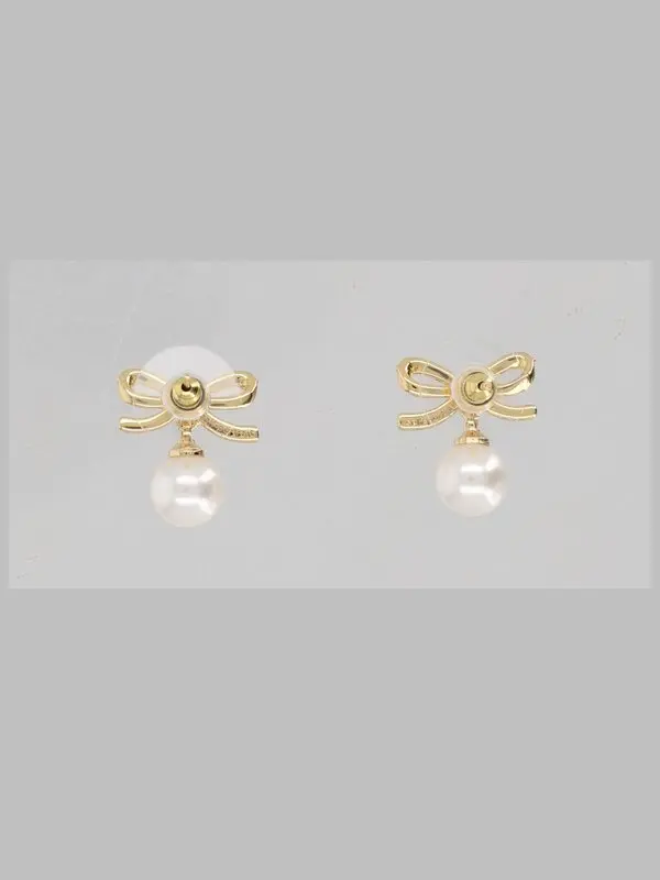 SELF-PORTRAIT Crystal Bow And Pearl Drop Earrings - Gold