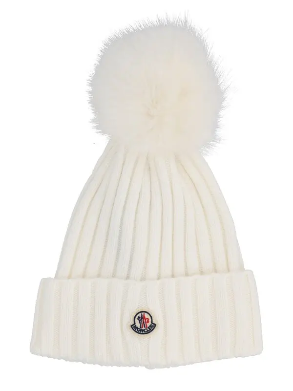 Moncler Wool Beanie With Pom Pom - White