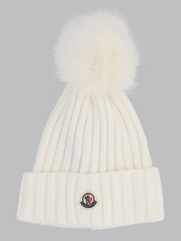 Moncler Wool Beanie With Pom Pom - White