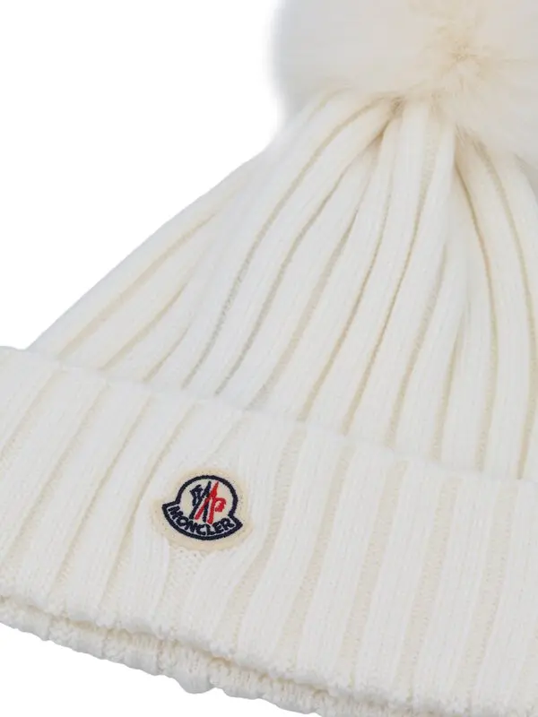 Moncler Wool Beanie With Pom Pom - White