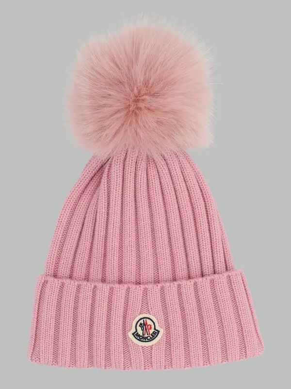 Moncler Wool Beanie With Pom Pom - Pink