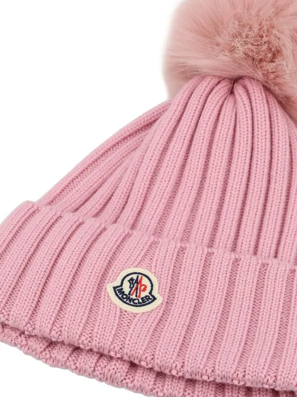 Moncler Wool Beanie With Pom Pom - Pink
