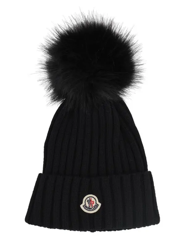 Moncler Ribbed Wool Beanie With Pom Pom