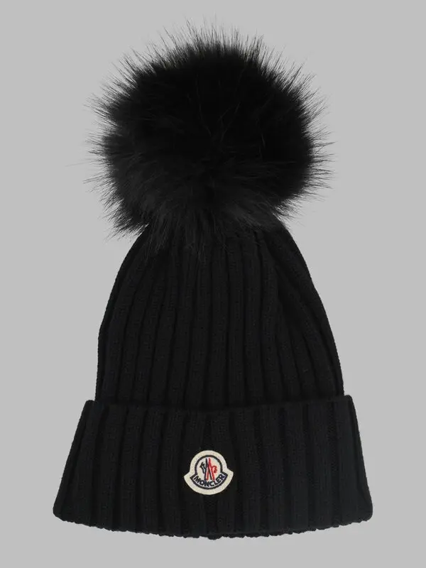 Moncler Ribbed Wool Beanie With Pom Pom