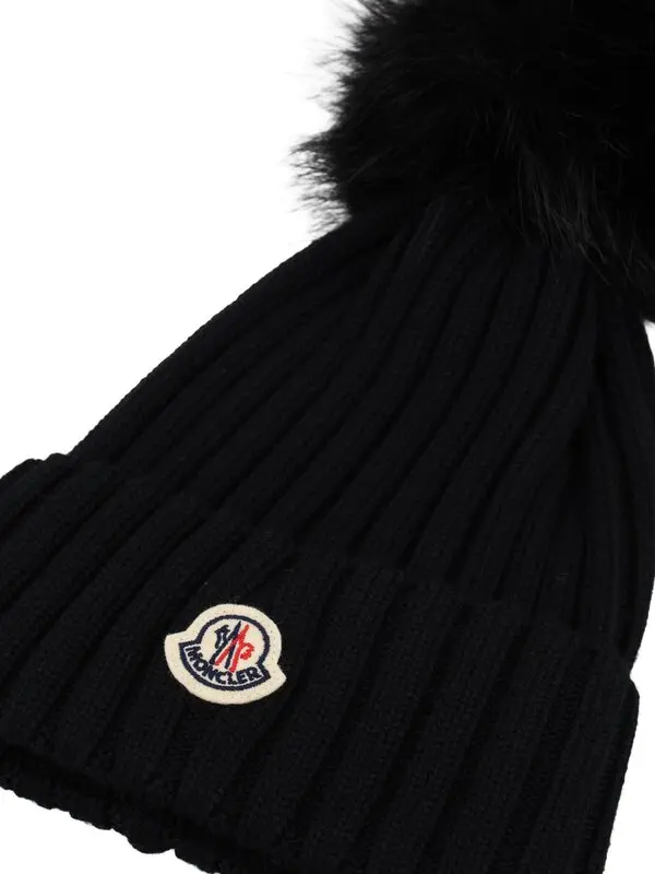 Moncler Ribbed Wool Beanie With Pom Pom