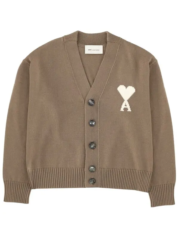 AMI Paris Cardigan With Logo - Dove