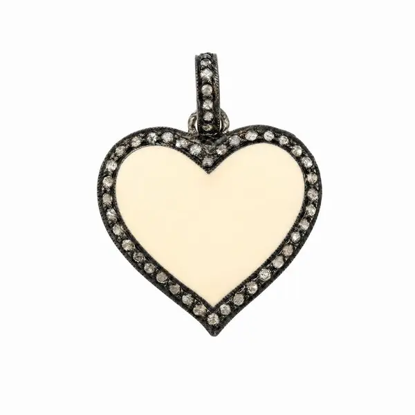 HEATHER HAWKINS Oxidized Sterling Silver Enamel Diamond Heart Pendant - White