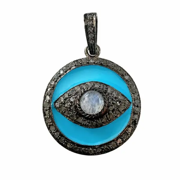 HEATHER HAWKINS Evil Eye Pendant With Turquoise Enamel And Moonstone - Blue