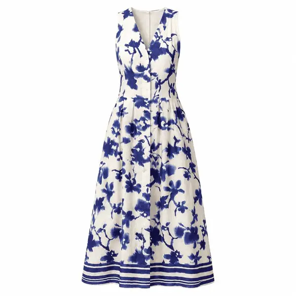 EXQUISE Zeta Sleeveless V Neck Midi Dress - Blue