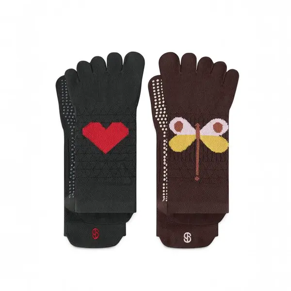 SEMIBOLD Black / Brown Toe Grip Ankle Socks Two Pack