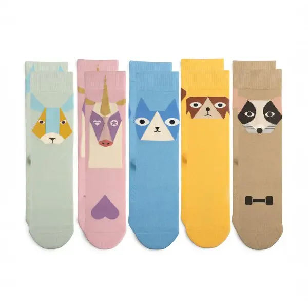 SEMIBOLD Neutrals Everyday Crew Socks Animal Print Five Pack