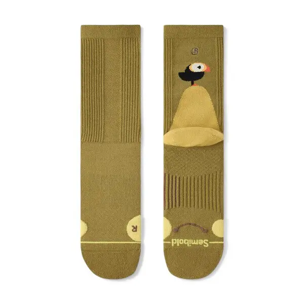 SEMIBOLD Yellow / Brown Merino Wool Hiking Crew Socks Royal Puffin