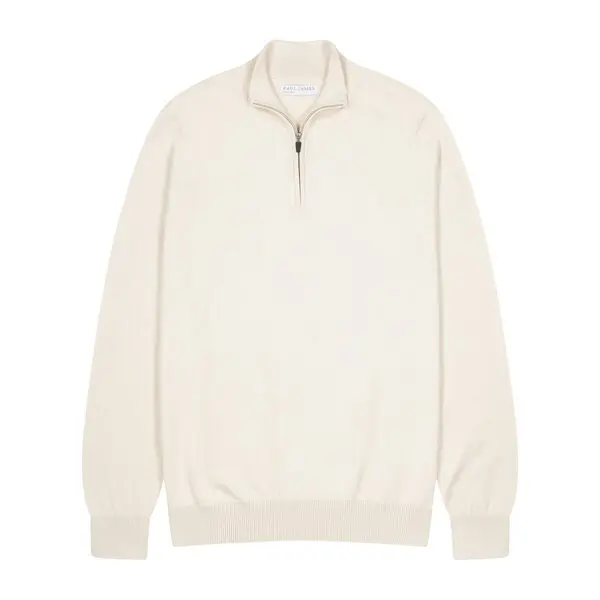 PAUL JAMES KNITWEAR Neutrals Lightweight Cotton Foster Zip Neck Jumper Ecru - Beige