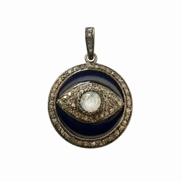 HEATHER HAWKINS Evil Eye Diamond And Moonstone Pendant In Oxidized Sterling Silver - Black