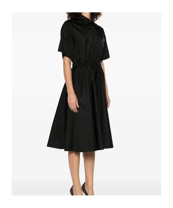 Prada Triangle Logo Drawstring Midi Dress - Black