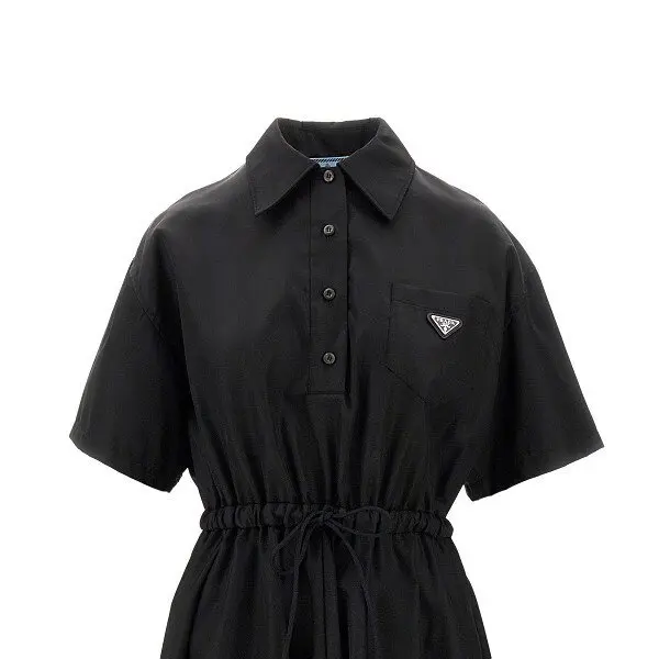 Prada Triangle Logo Drawstring Midi Dress - Black