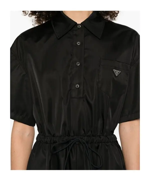 Prada Triangle Logo Drawstring Midi Dress - Black