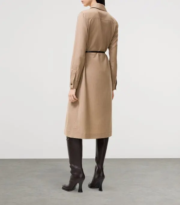 Burberry Wool Midi Shirt Dress With Calfskin Belt