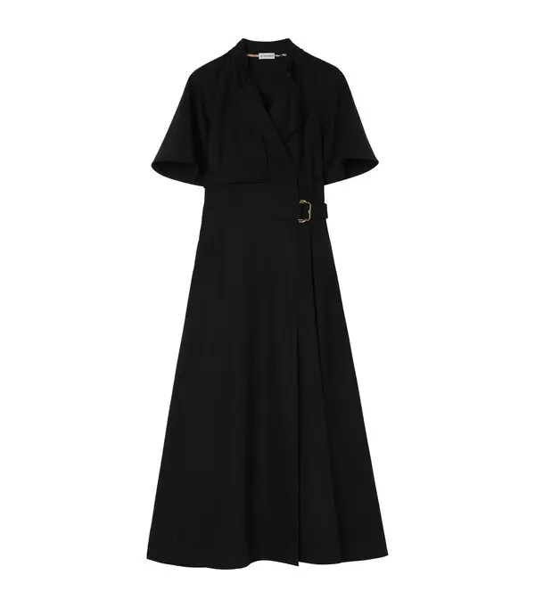 Burberry Wool Twill Midi Wrap Dress - Black